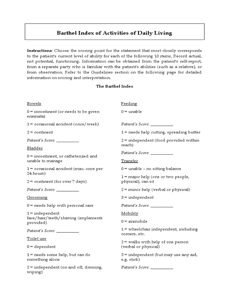 Measuring Daily Functioning: An Analysis of the Barthel Index of ...