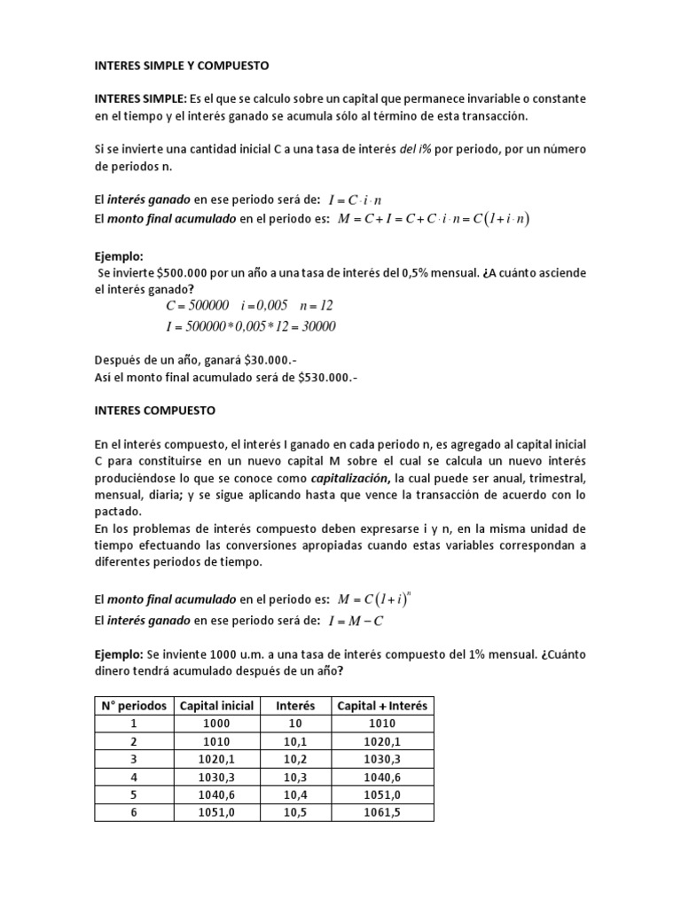 Interes Simple y Compuesto | PDF | Interés | Bancos