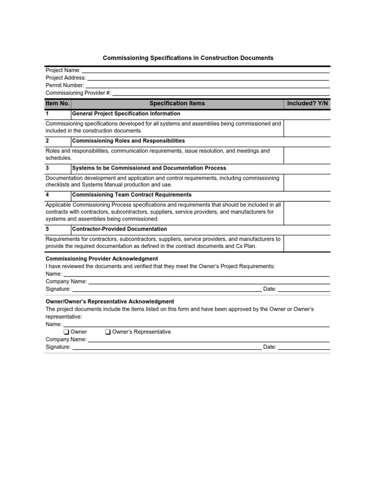 Commissioning Specifications in Construction Documents | PDF ...