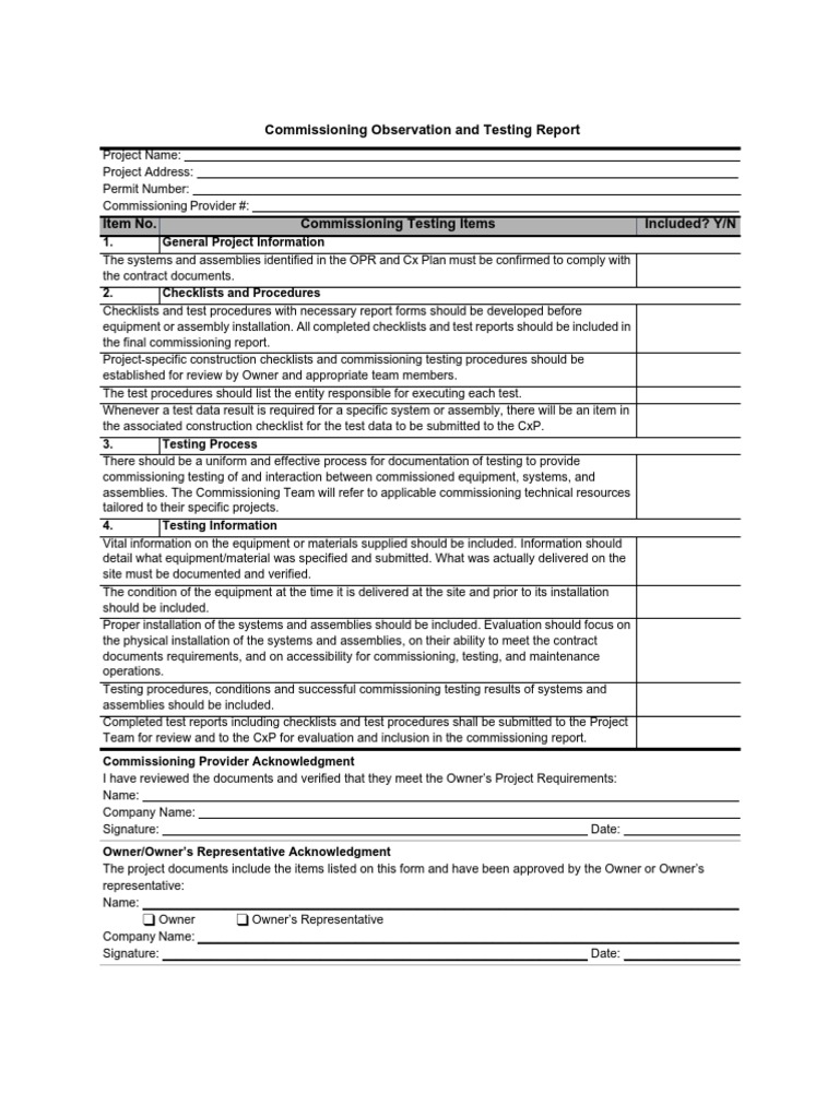 Commissioning Observation and Testing Report | PDF | Business