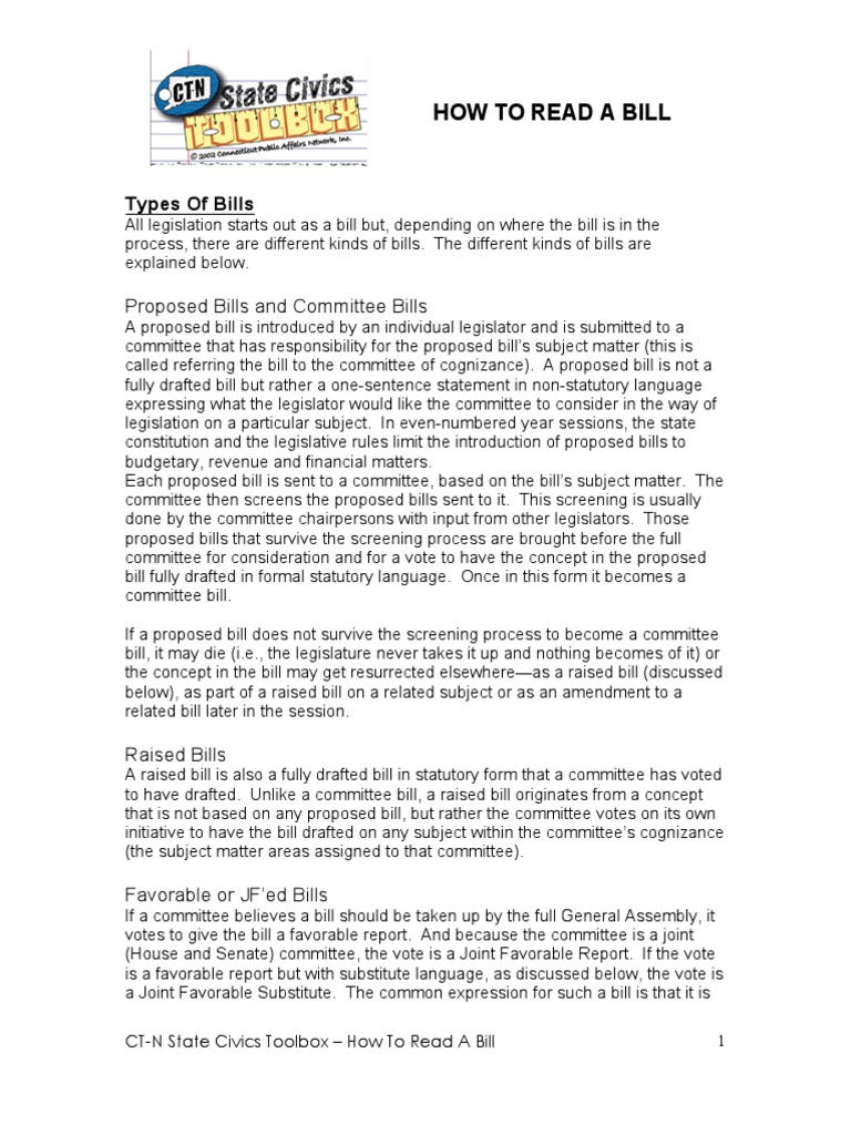 How To Read A Bill | PDF | Bill (Law) | Constitutional Law