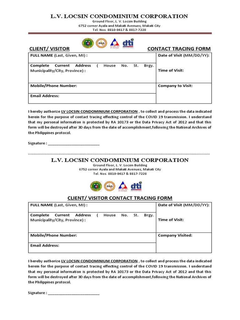 L.V. Locsin Condominium Corporation: Client/ Visitor Contact Tracing ...