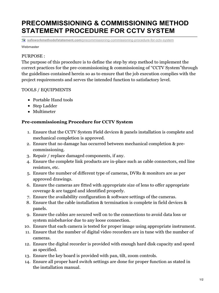 A Comprehensive Precommissioning and Commissioning Procedure for CCTV ...