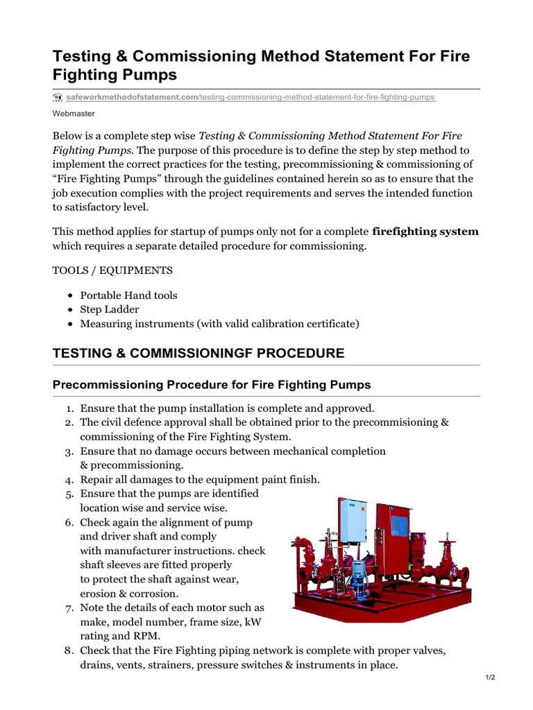 Testing and Commissioning Method Statement For Fire Fighting Pumps ...
