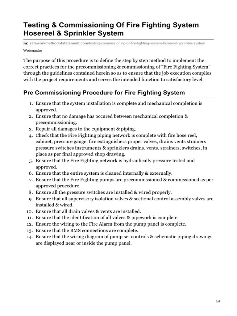 Testing and Commissioning of Fire Fighting System Hosereel and ...