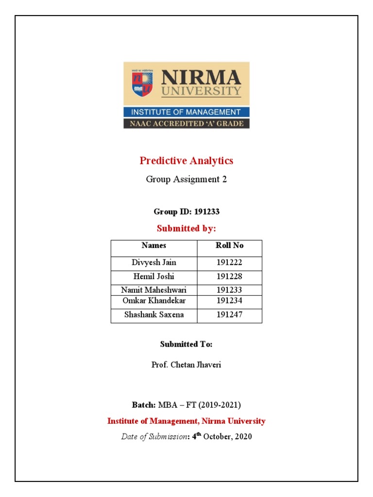 Predictive Analytics: Group Assignment 2 | PDF | Errors And Residuals | Variance