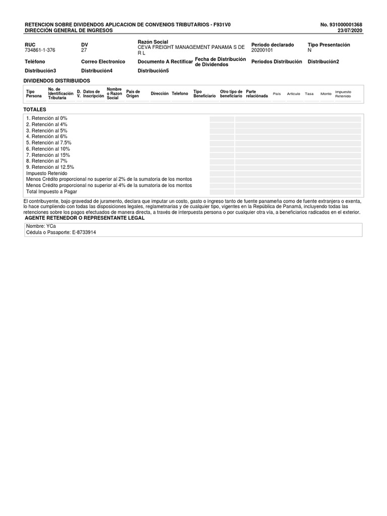 Formulario 931 DIVIDENDO PDF | PDF | Pagos | Gobierno