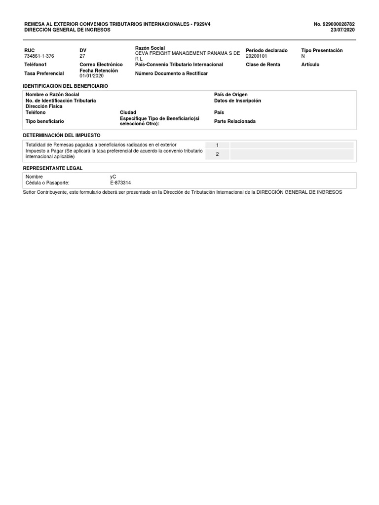 Formulario 929 REMESAS PDF | PDF