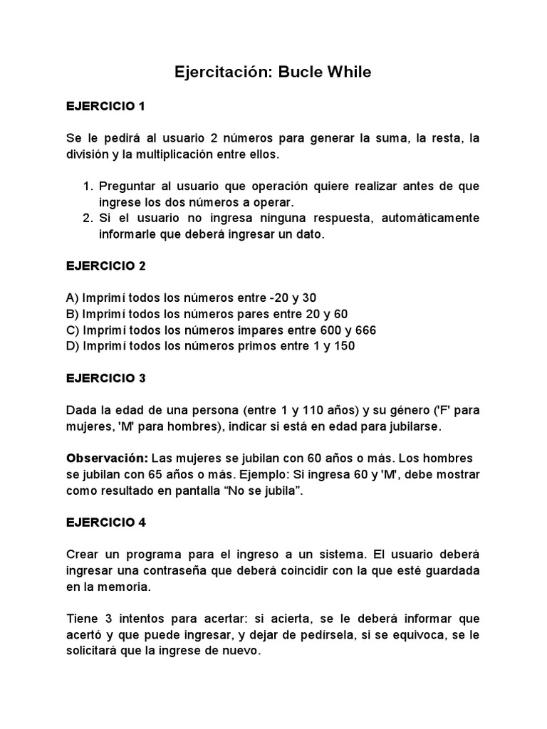 Ejercitacion Bucle While | PDF