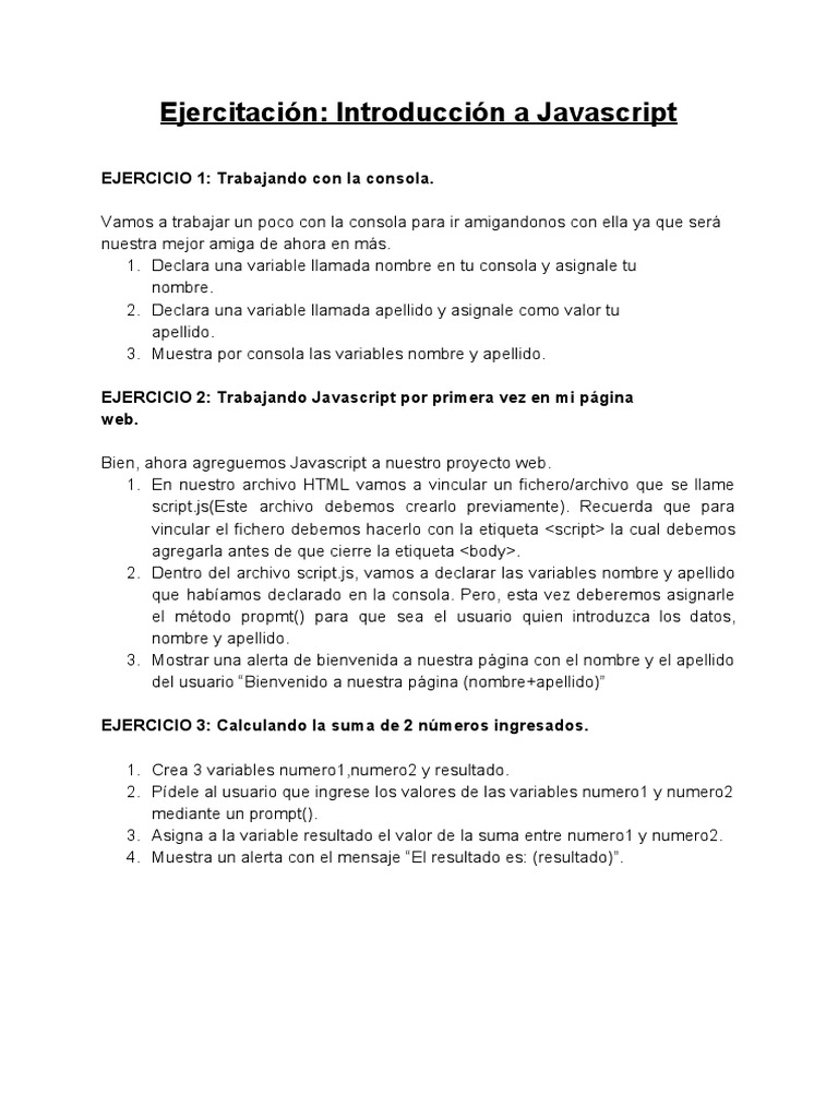 Introducción a JavaScript a través de ejercicios prácticos de consola, variables, operaciones ...