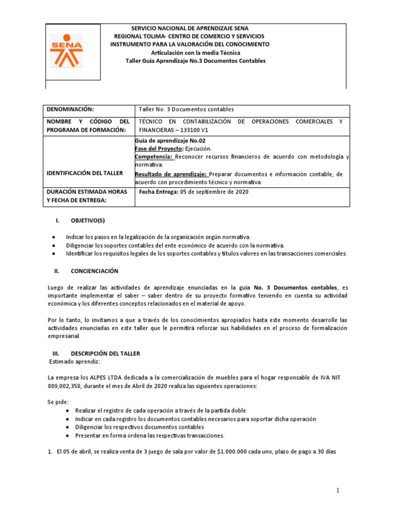Taller de Documentos Contables SENA | PDF | Factura | Contabilidad