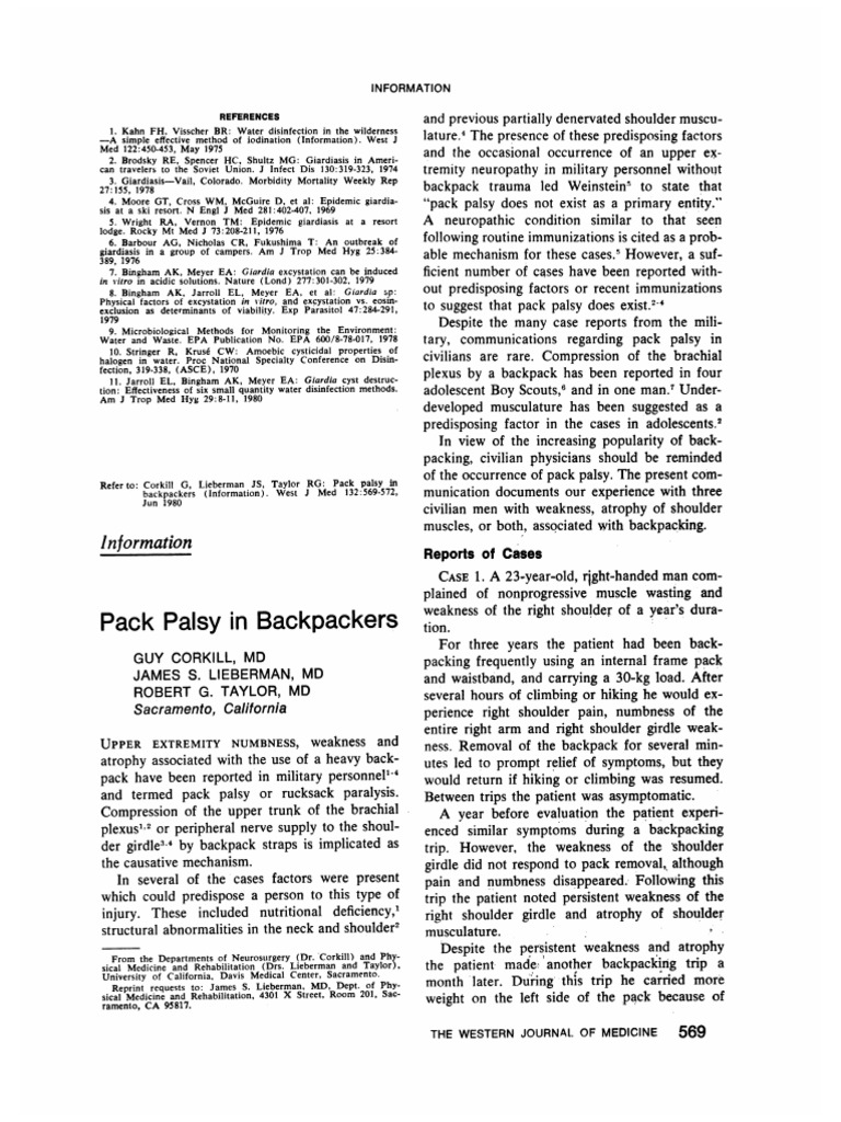 Backpacker Palsy | PDF | Physical Examination | Nervous System