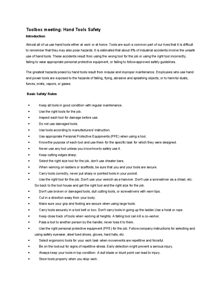 Hand Tools Safety | PDF | Personal Protective Equipment | Safety
