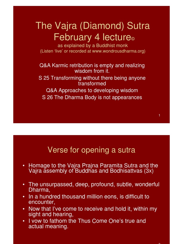 Vajra (Diamond) Sutra February 4, 2011 Lecture | PDF | Bodhisattva | Karma