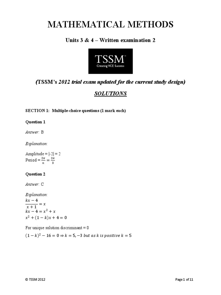 (VCE Methods) 2012-16 TSSM Unit 34 Exam 2 Solutions | PDF | Function ...