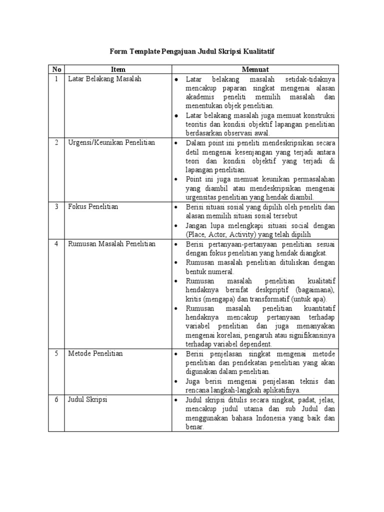 Template Pengajuan Judul Skripsi Kualitatif | PDF