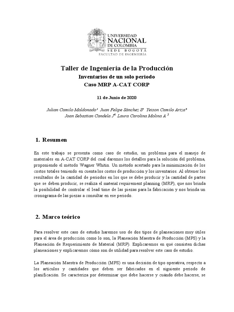 Informe MRP A-CAT CORP | PDF | Inventario | Business