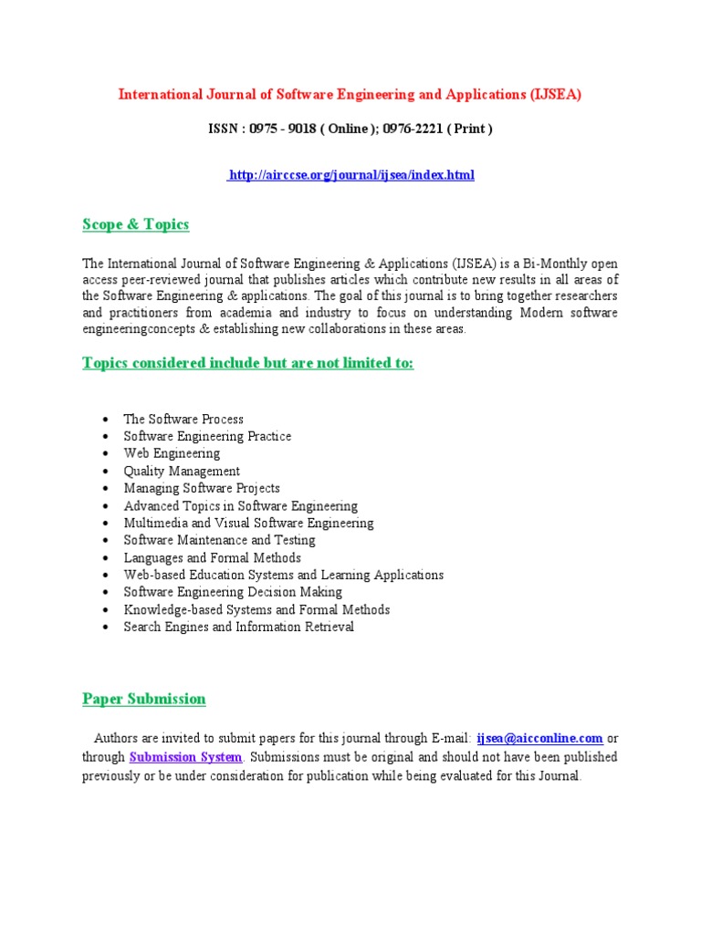 International Journal of Software Engineering and Applications (IJSEA) | PDF