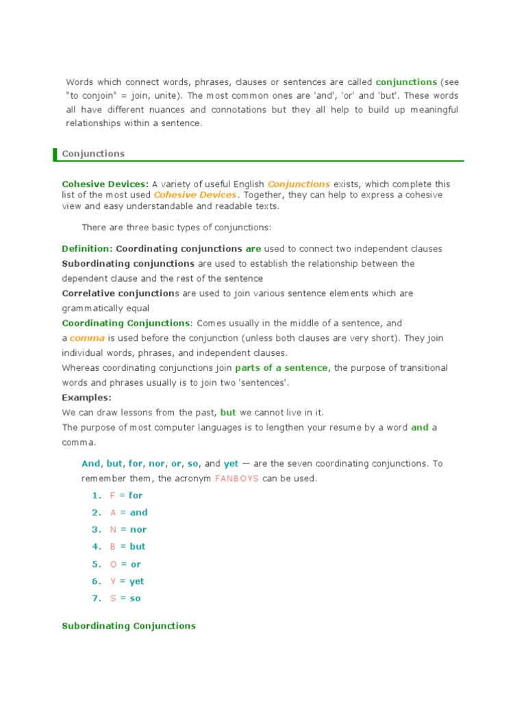 Conjunctions Cohesive Devices | PDF | Sentence (Linguistics) | Morphology