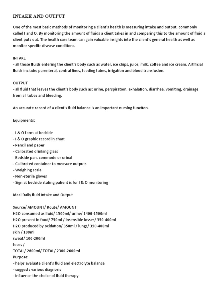 Intake and Output | PDF | Dehydration | Water