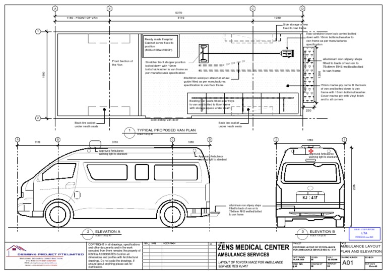 A01 Toyota Hiace Ambulance Layout Plan and Elevation-1 PDF | PDF | Van ...