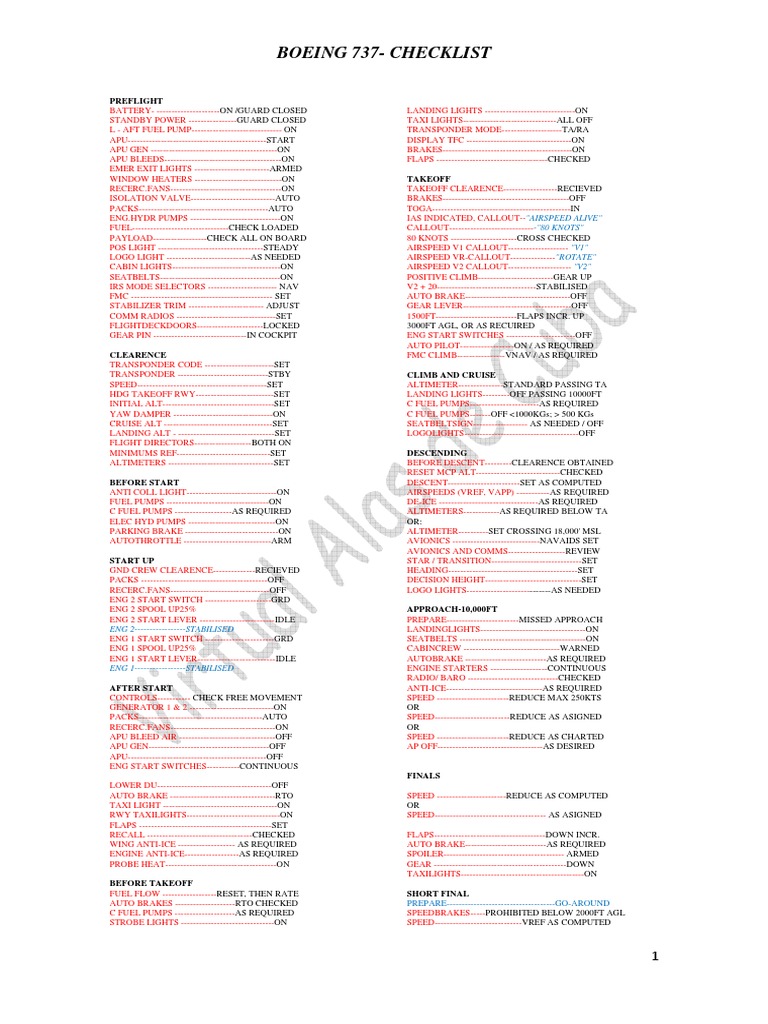 Boeing 737-Checklist: Preflight | PDF | Aircraft | Aerospace