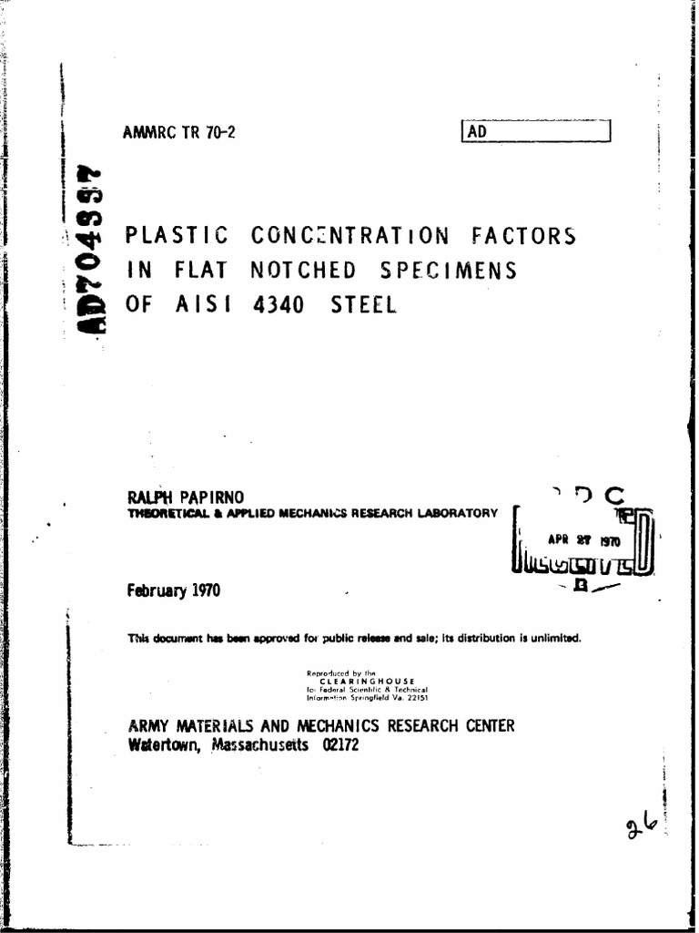 Plastic Concentration Factors in Flat Notched Specimens of AISI 4340 ...