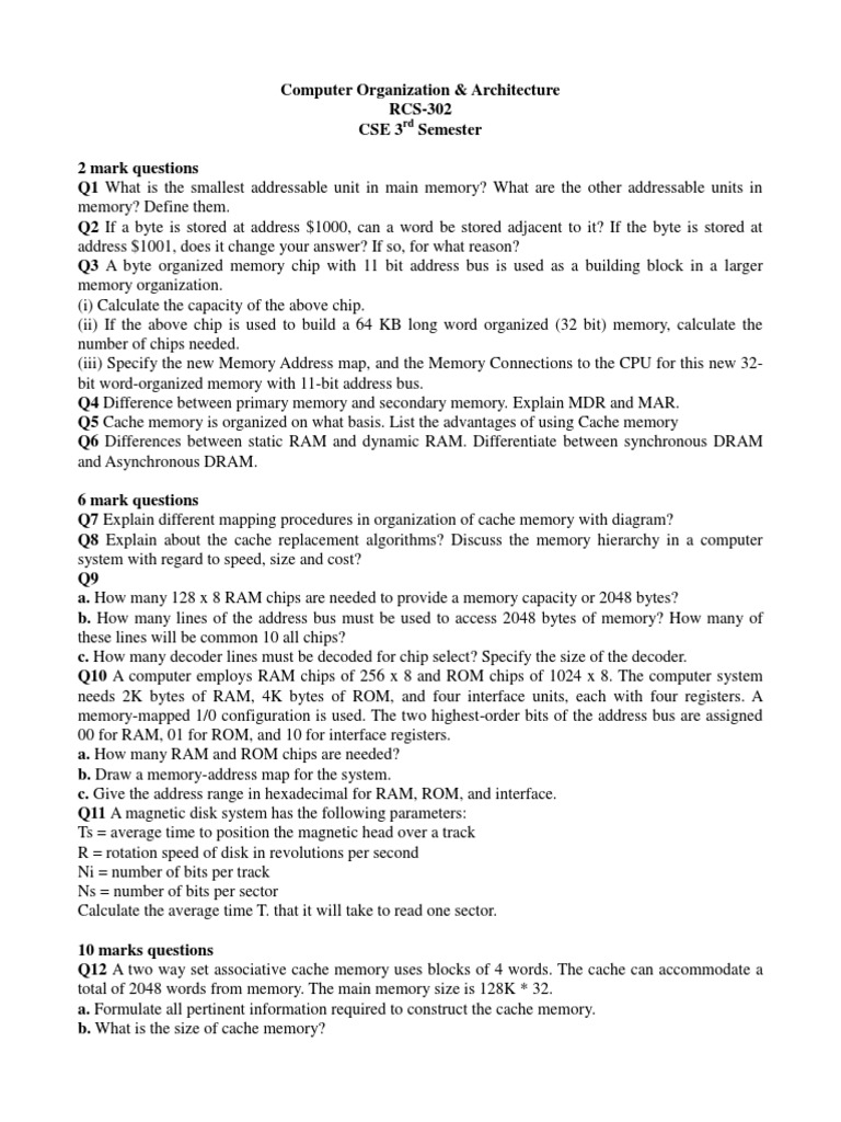 Assignment 3 Computer Organization & Architecture | PDF | Computer Memory | Cpu Cache