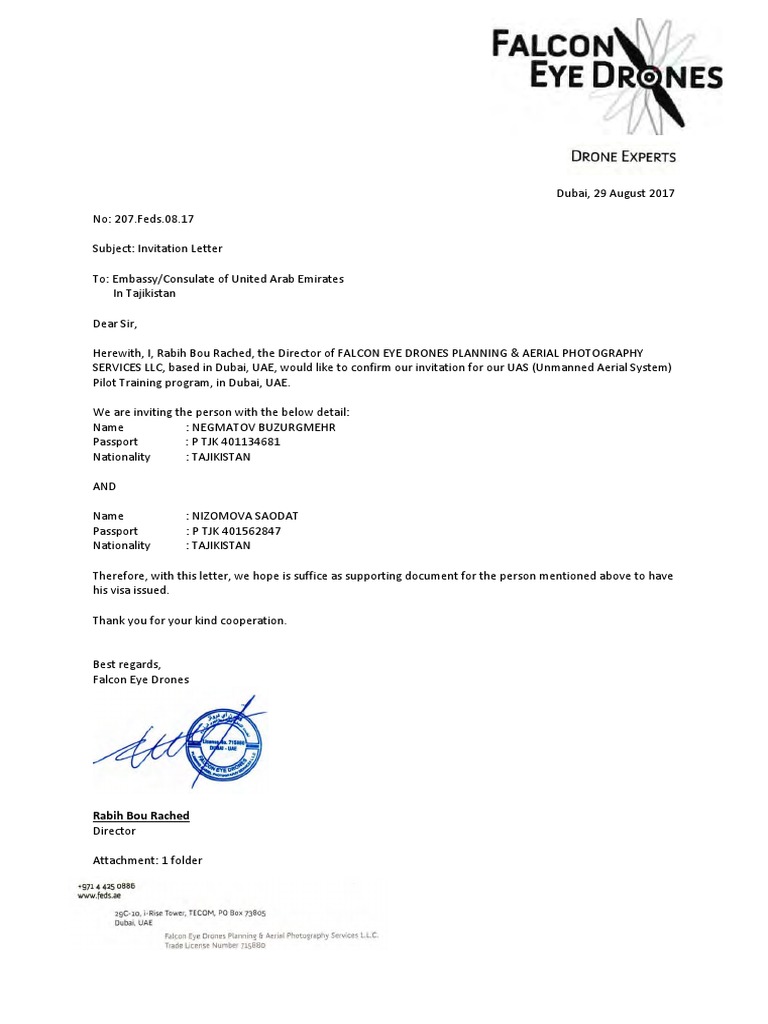 Invitation - Letter (Falcon Dron) PDF | PDF