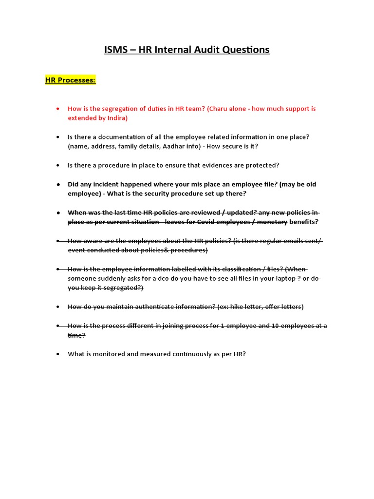 ISMS - HR Internal Audit Questions | PDF | Information Security ...