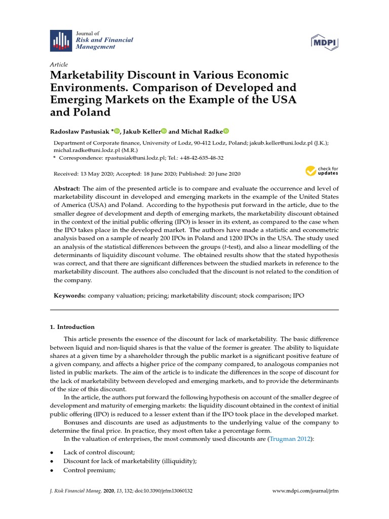 Marketability Discount in Various Economic Environments. Comparison of ...