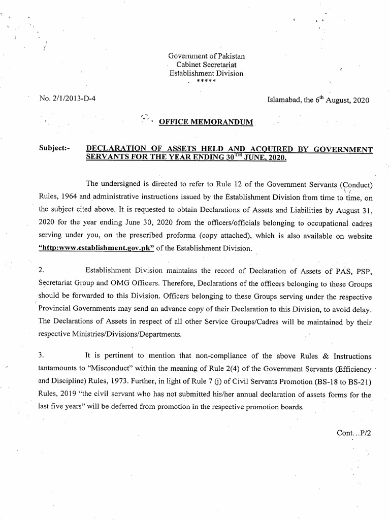 Declaration of Income and Asset Letter and Proforma | PDF | Islamabad ...