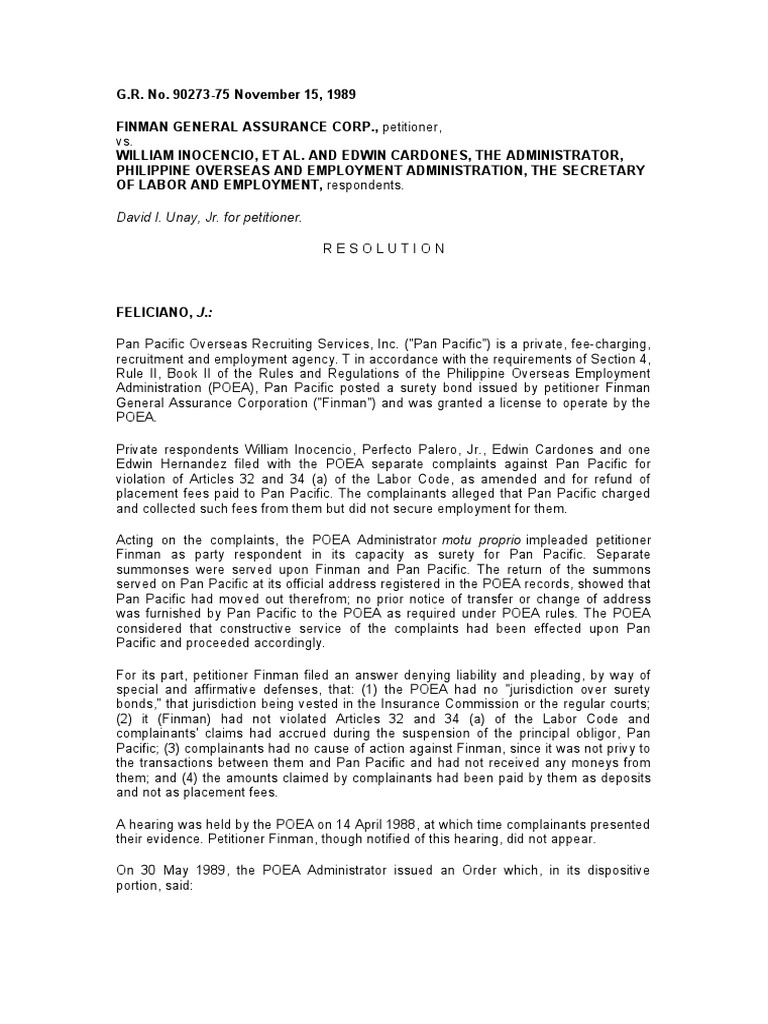 5 Finman General Assurance Vs Inocencio | PDF | Surety | Guarantee 5 Finman General Assurance Vs Inocencio | PDF | Surety | Guarantee