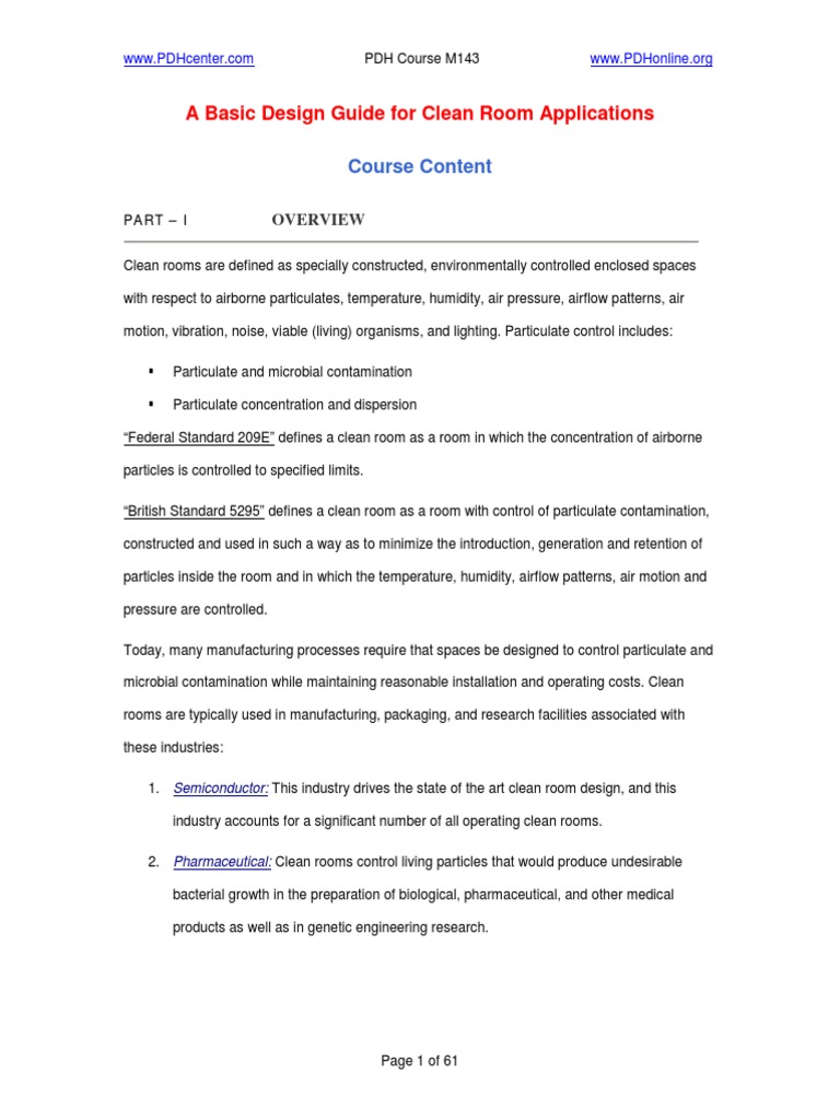 A Basic Design Guide For Clean Room Applications: Course Content | PDF