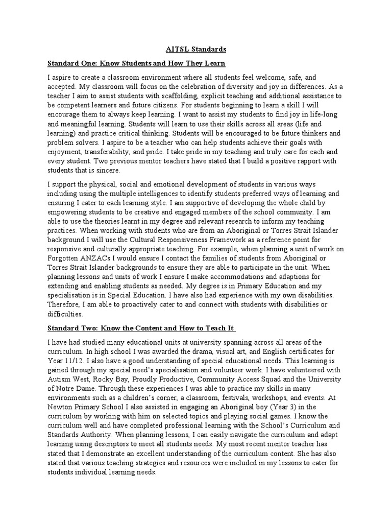 Aitsl Standards 5pg | PDF | Teachers | Educational Assessment