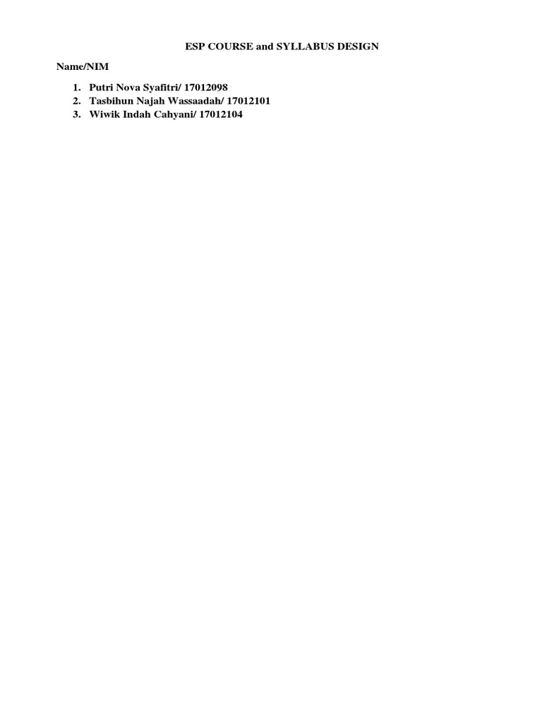 ESP Course and Syllabus Design Paper PDF | PDF | Grammar ...