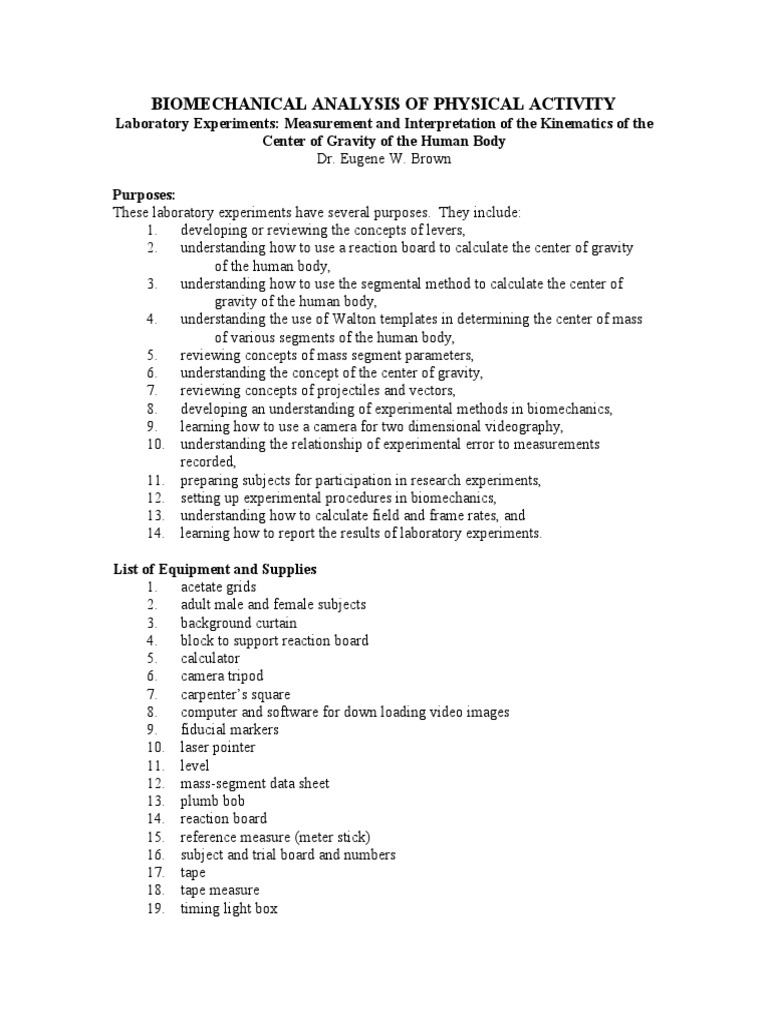 Biomechanical Analysis of Physical Activity | PDF | Center Of Mass | Force
