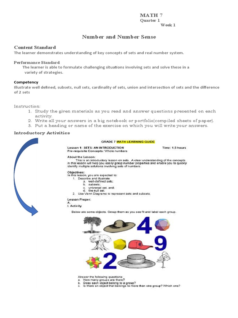 Math 7 Week 1 Module | PDF | Set (Mathematics) | Bracket