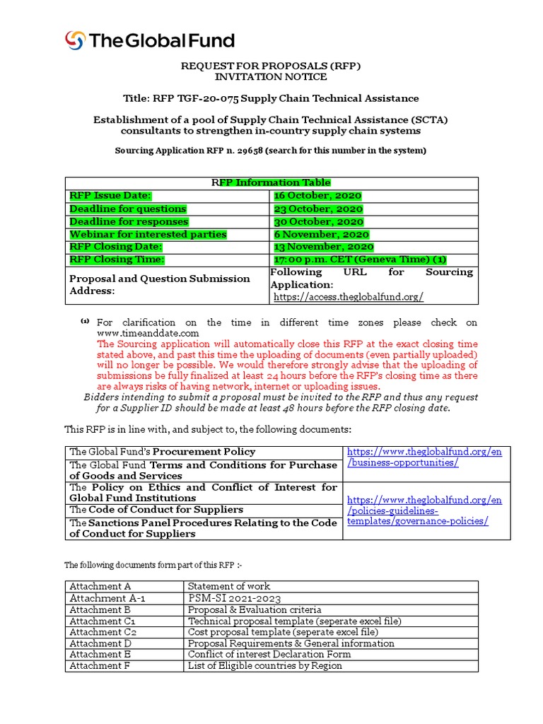 Global Fund RFP for Supply Chain Support | PDF | Request For Proposal ...