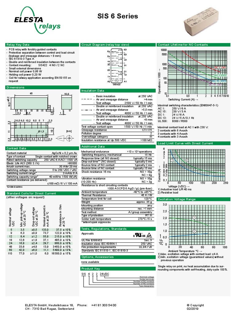 SIS 6 Series: (Other Voltages On Request) | PDF | Relay | Insulator ...