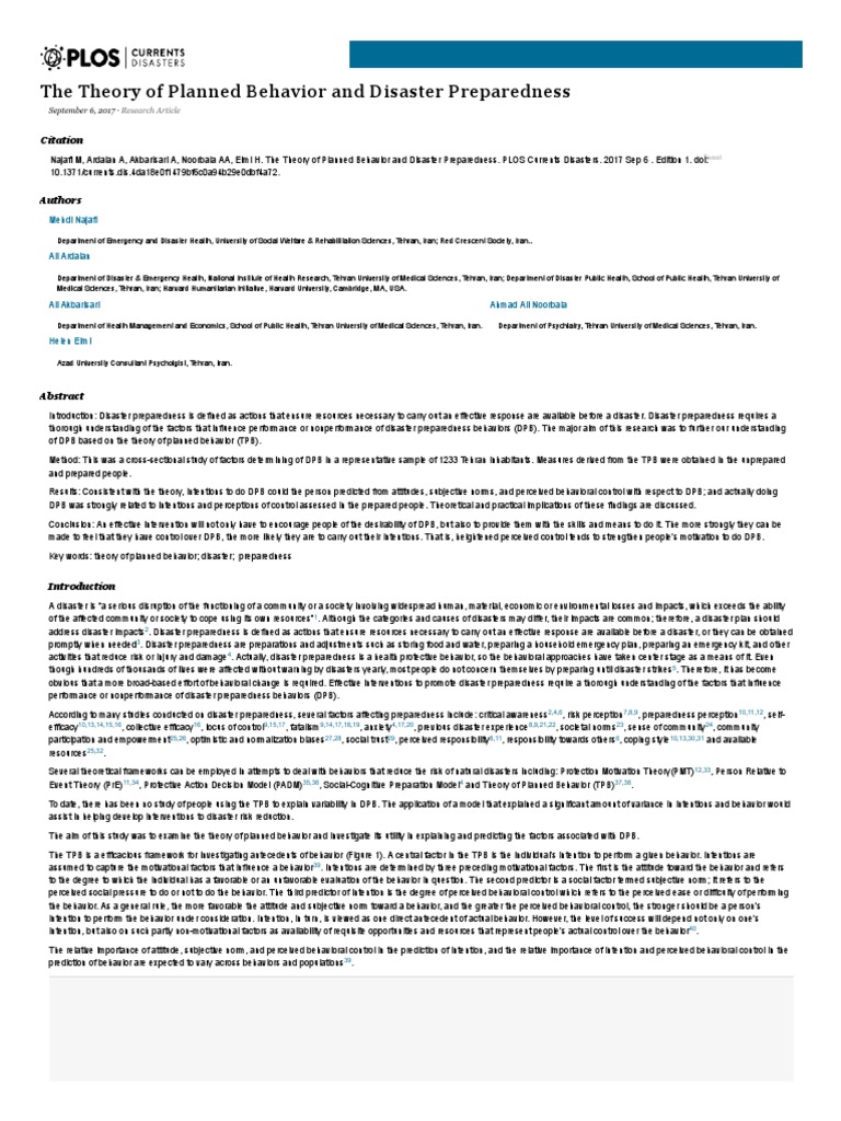 TPB Insights on Disaster Preparedness | PDF | Attitude (Psychology ...