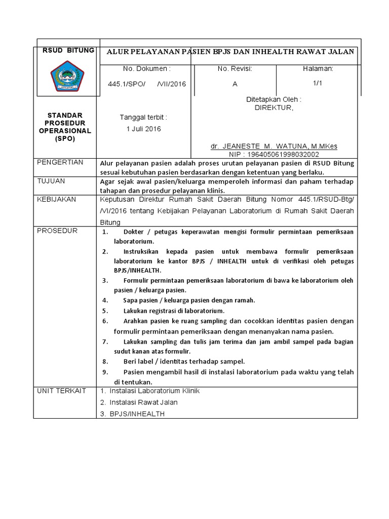 Sop Alur Pelayanan BPJS Dan Inhealth Rawat Jalan | PDF