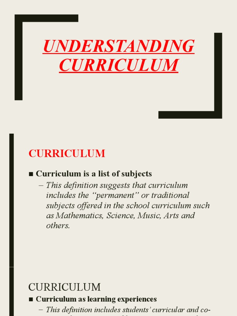 Understanding Curriculum | PDF | Curriculum | Psychological Concepts