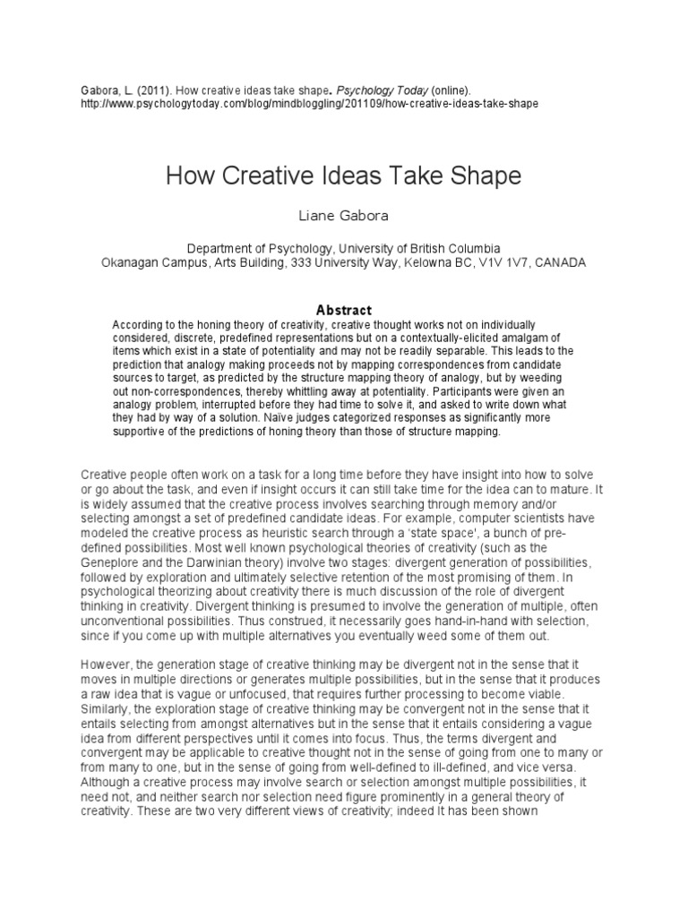 How Creative Ideas Take Shape: Liane Gabora | PDF | Analogy | Creativity