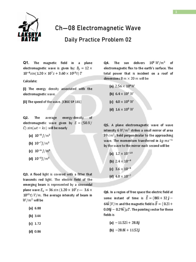 Ch-08 Electromagnetic Wave: Daily Practice Problem 02 | PDF | Waves ...