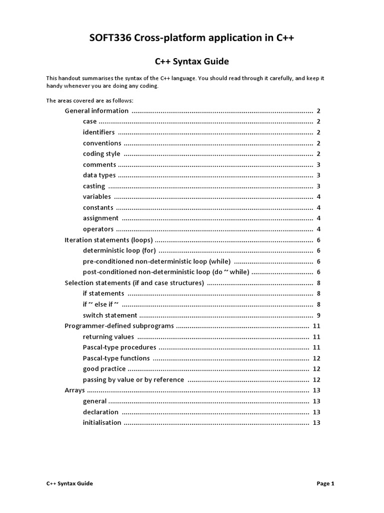 C++ Syntax Guide for Cross-platform Applications | PDF | Array Data Structure | Subroutine