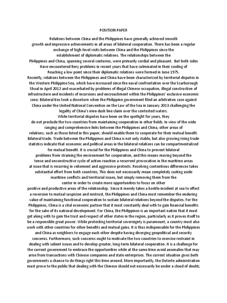 Position Paper | PDF | China | World Politics