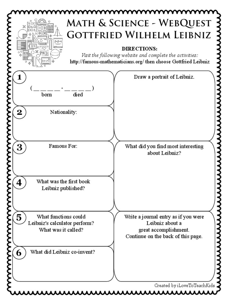 Math & Science - Webquest Gottfried Wilhelm Leibniz: Visit The ...