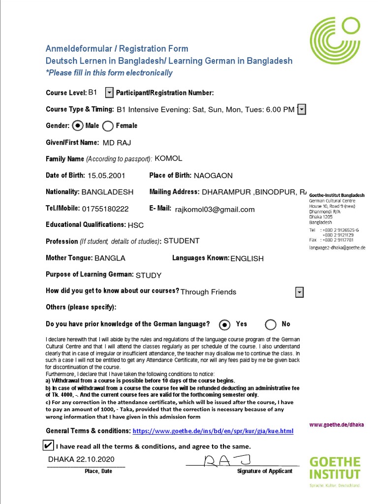 Course Enrolment Form PDF | PDF