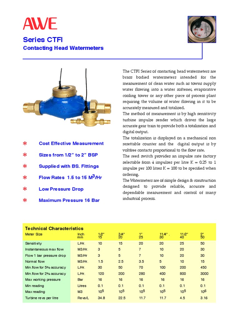 CTFI Series Water Meter Specifications | PDF | Flow Measurement ...